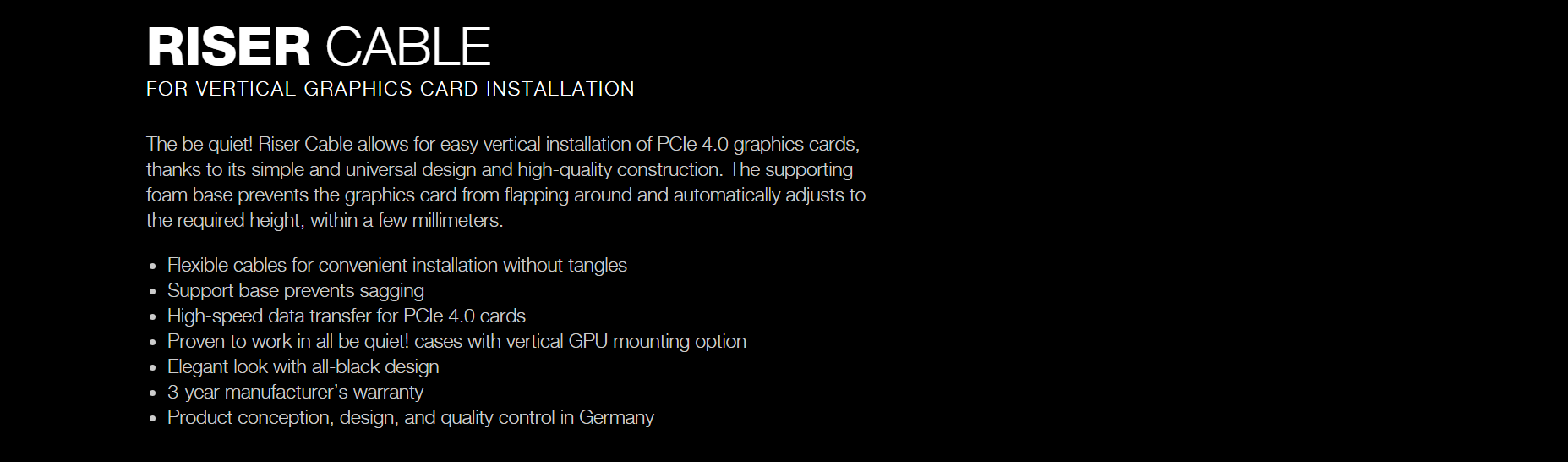 be quiet! PCIe 4.0 Riser Cable 200mm | PLE Computers