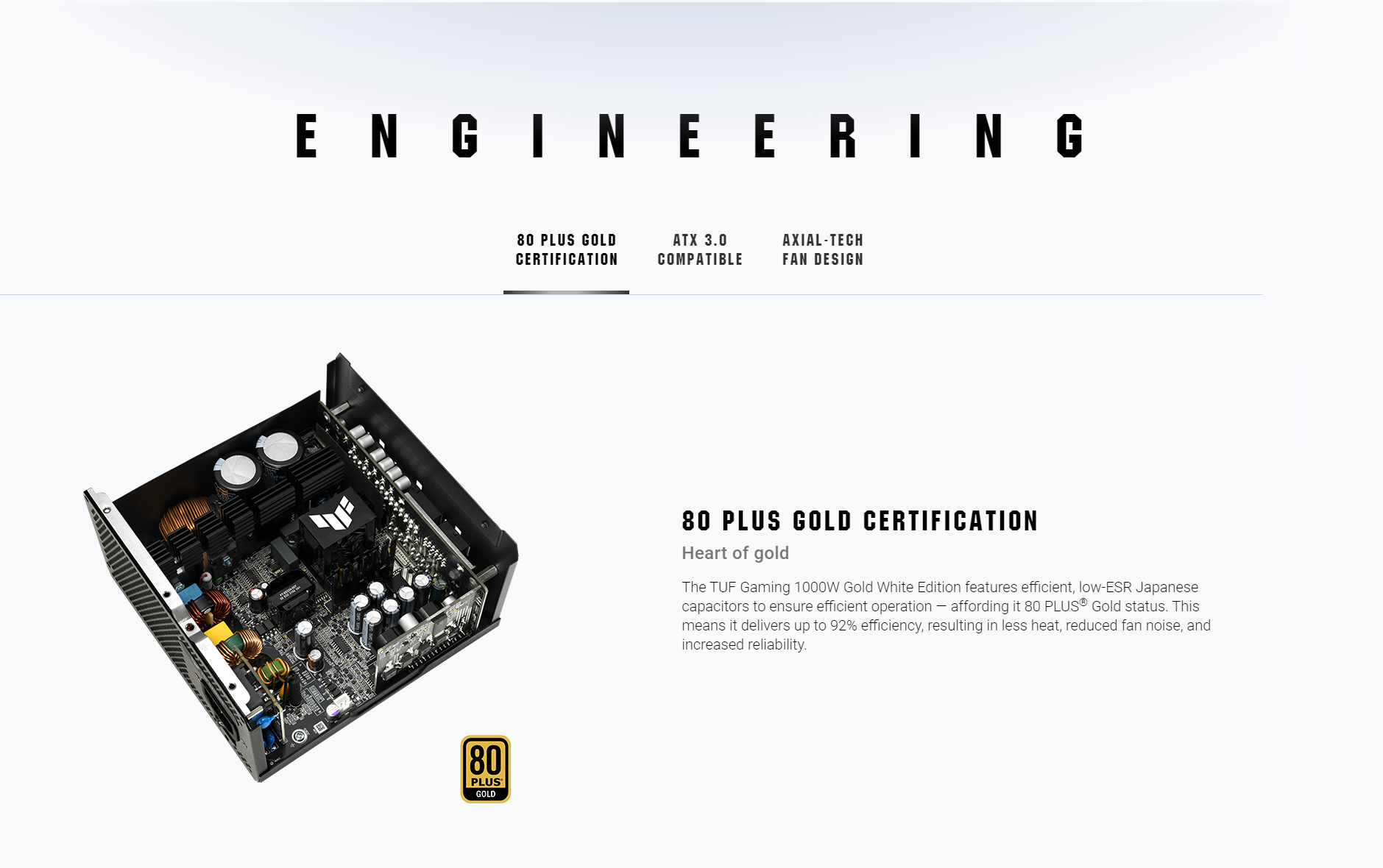 ASUS TUF Gaming 1000W Gold PCIe 5.0 ATX Modular PSU (White) | PLE Computers