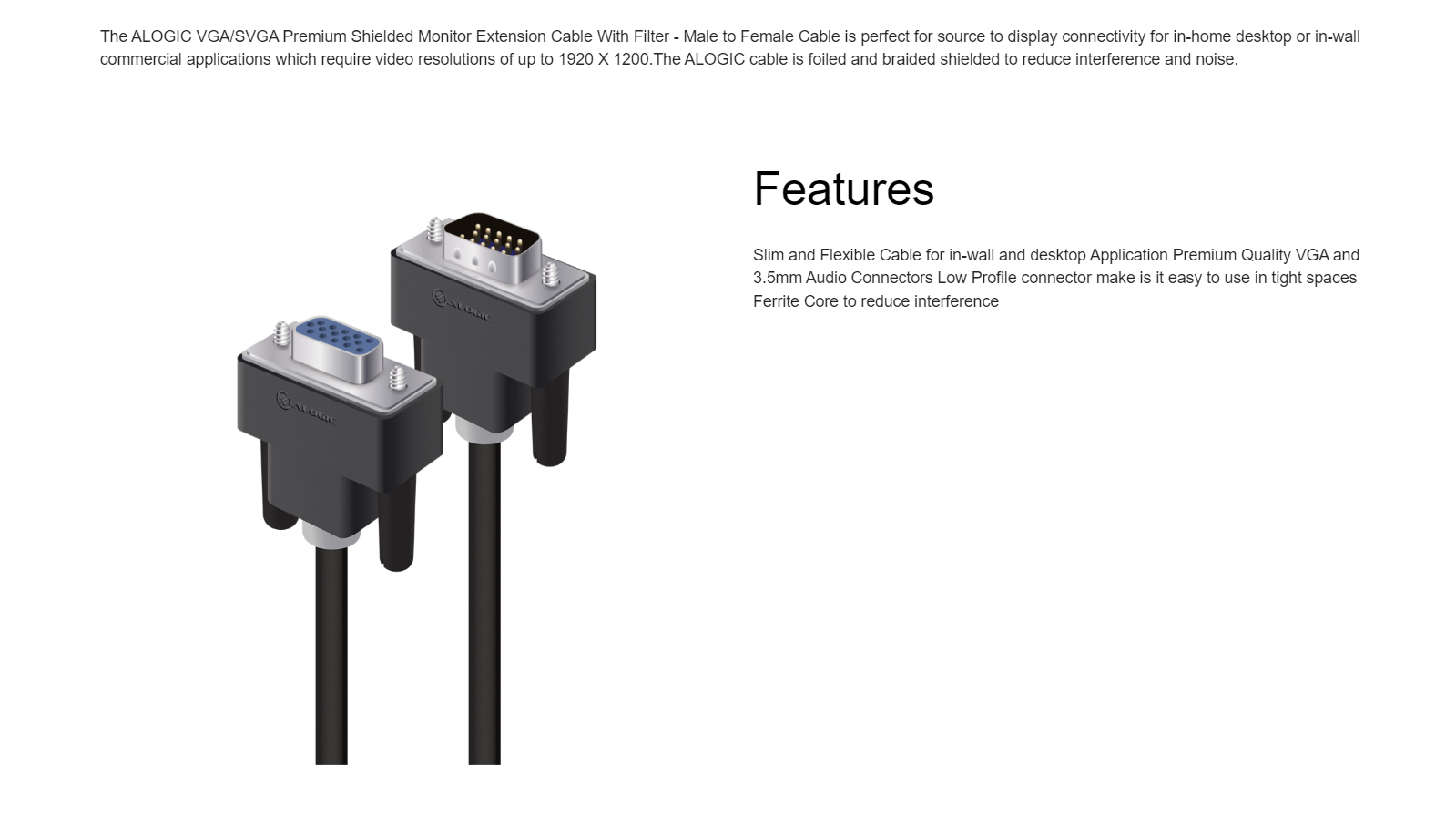 ALOGIC 2m VGA/SVGA Premium Shielded Monitor Extension Cable With Filter ...