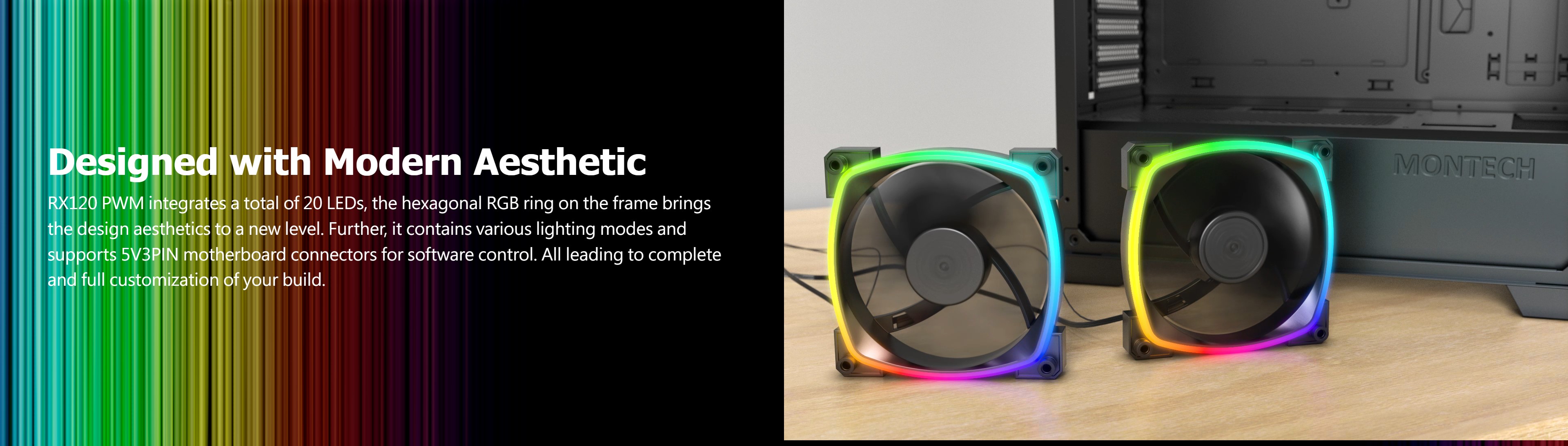 Montech RX120 - ARGB PWM 120mm Reverse Blade Fan (Black) | PLE Computers