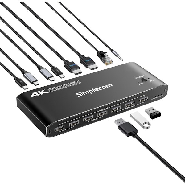 Simplecom KM590 USB-C Dual 4K HDMI Monitor KVM Switch and Docking ...